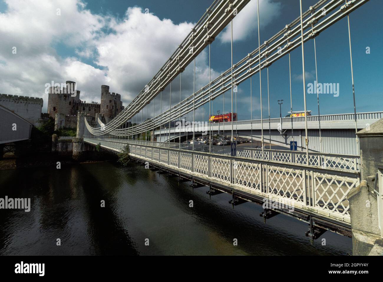 Suspension Bridge over the River Conwy in north Wales, United Kingdon ...