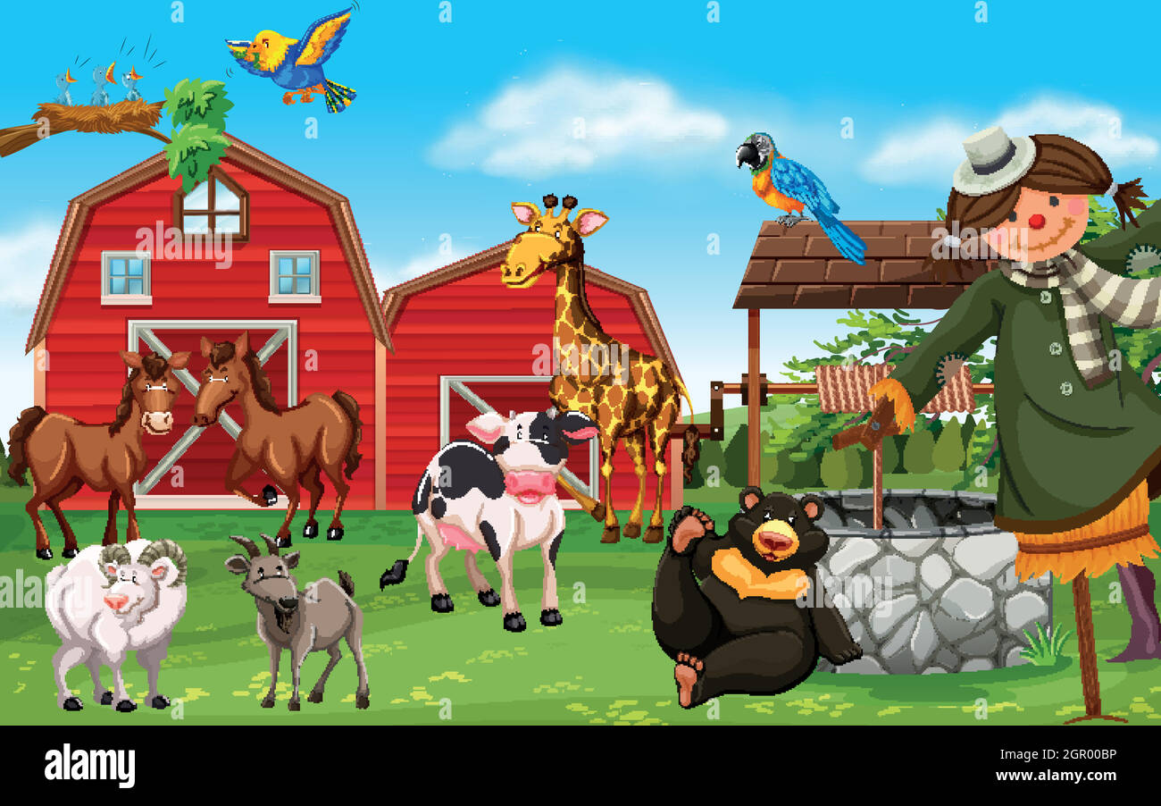 Wild animals and farm animals in farmyard Stock Vector Image & Art - Alamy