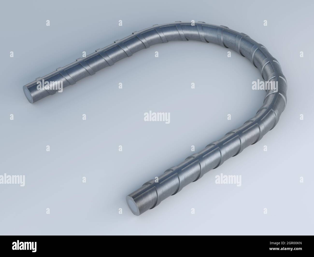 3D illustration of curved reinforcements steel TMT bar close up ...