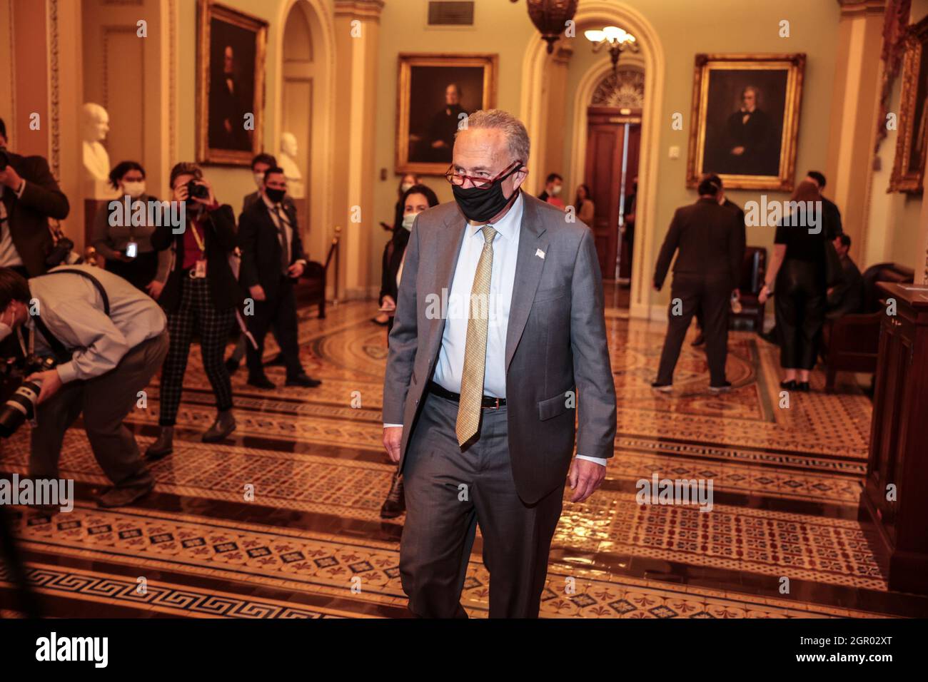 Washington, USA. 30th Sep, 2021. Senator Chuck Schumer, D-NY, walks in ...