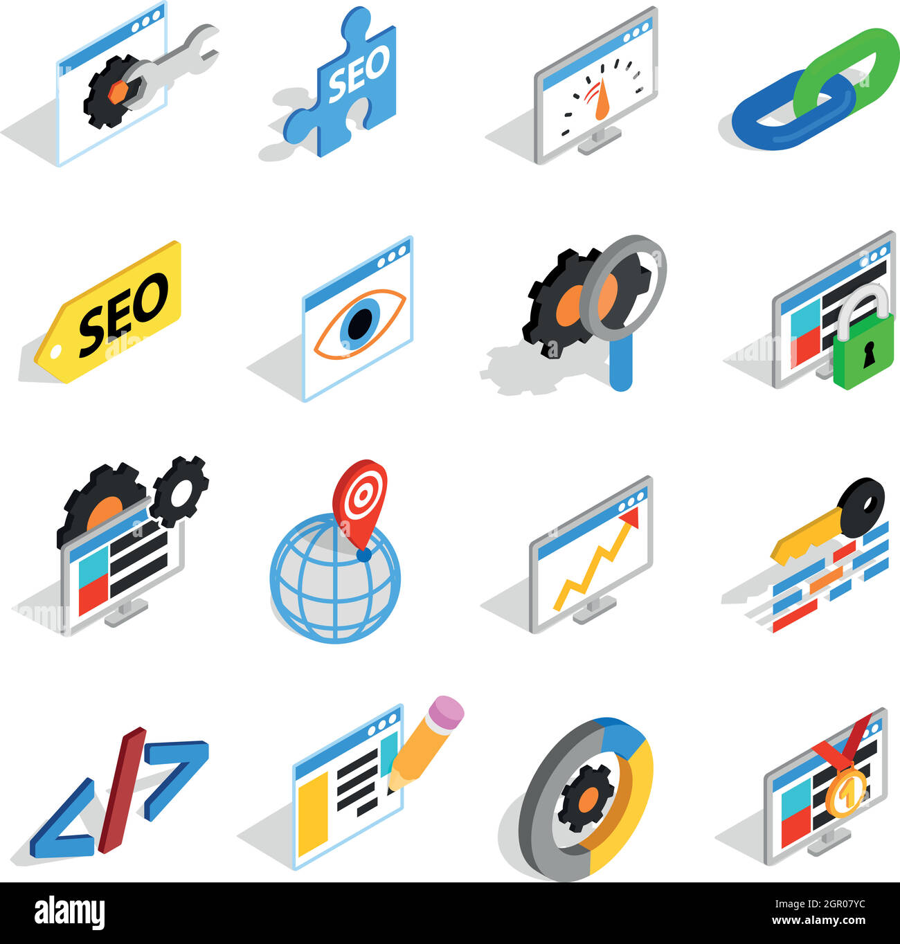 SEO icons set, isometric 3d style Stock Vector Image & Art - Alamy