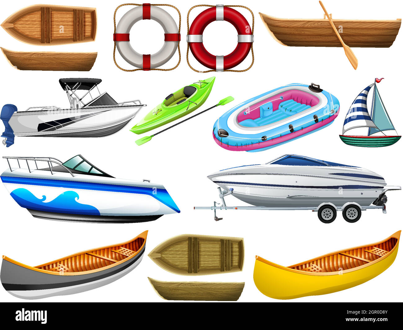 Set of different kind of boats and ship isolated on white background ...