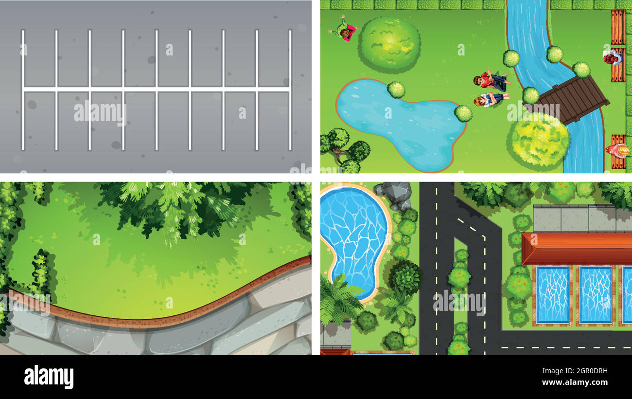 Set of top view aerial scenes in nature and outdoors Stock Vector Image ...