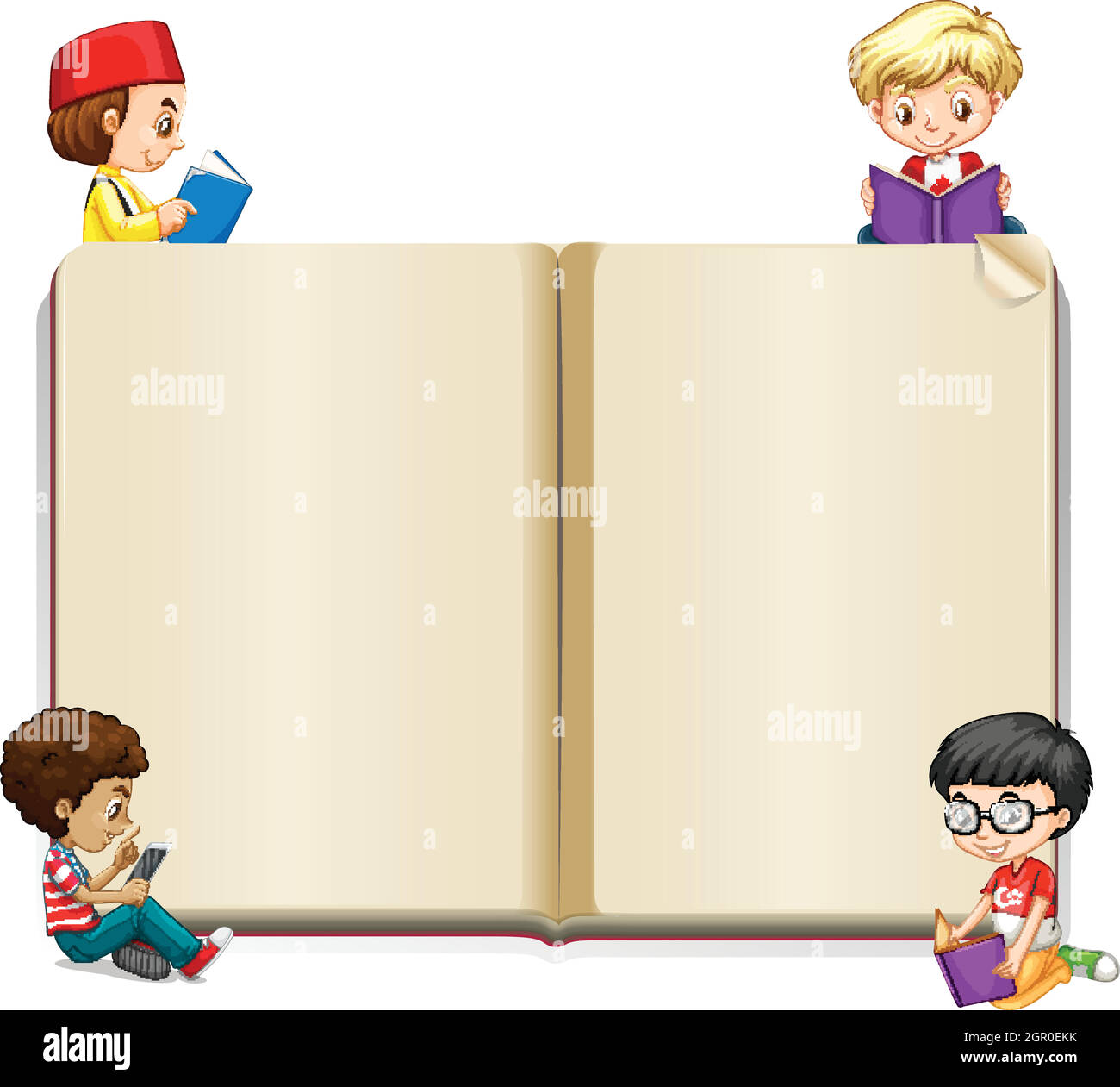 Book template with kids reading Stock Vector Image & Art - Alamy
