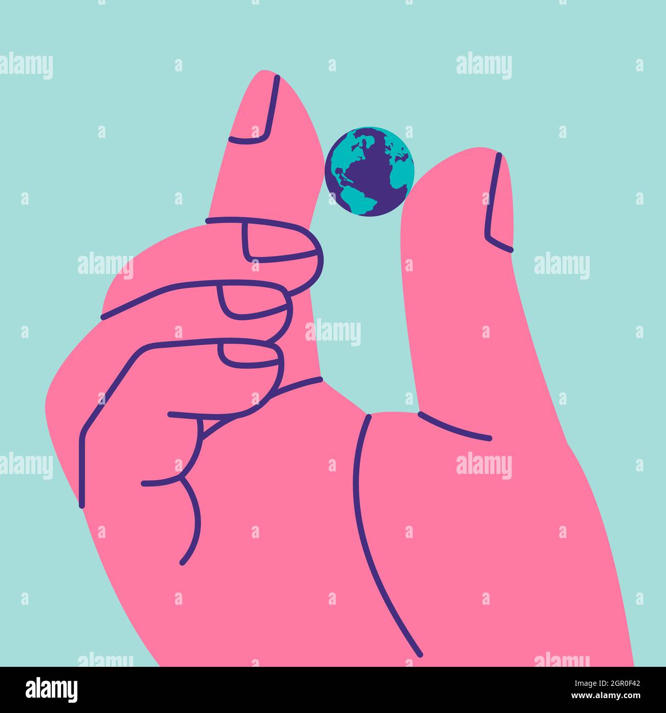 Giant human holds small planet Earth with two fingers. As a symbol of ...