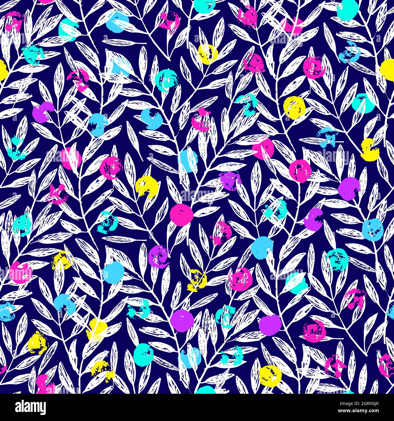 Tropical palm leaves, seamless foliage pattern with multicolor neon ...