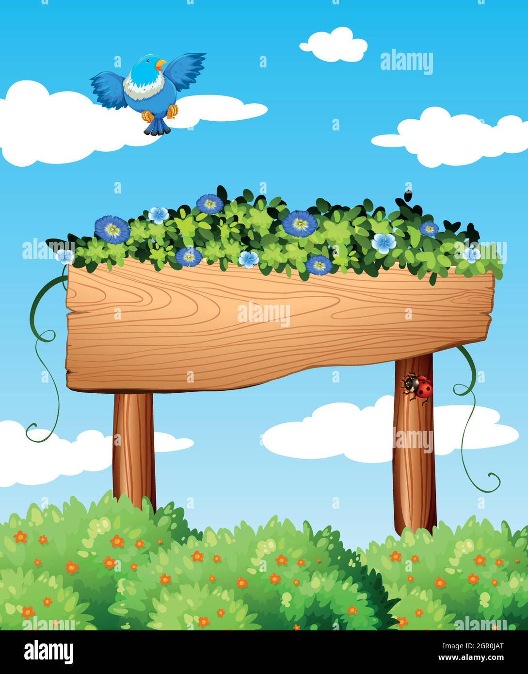 Wooden sign with flowers and bush Stock Vector Image & Art - Alamy