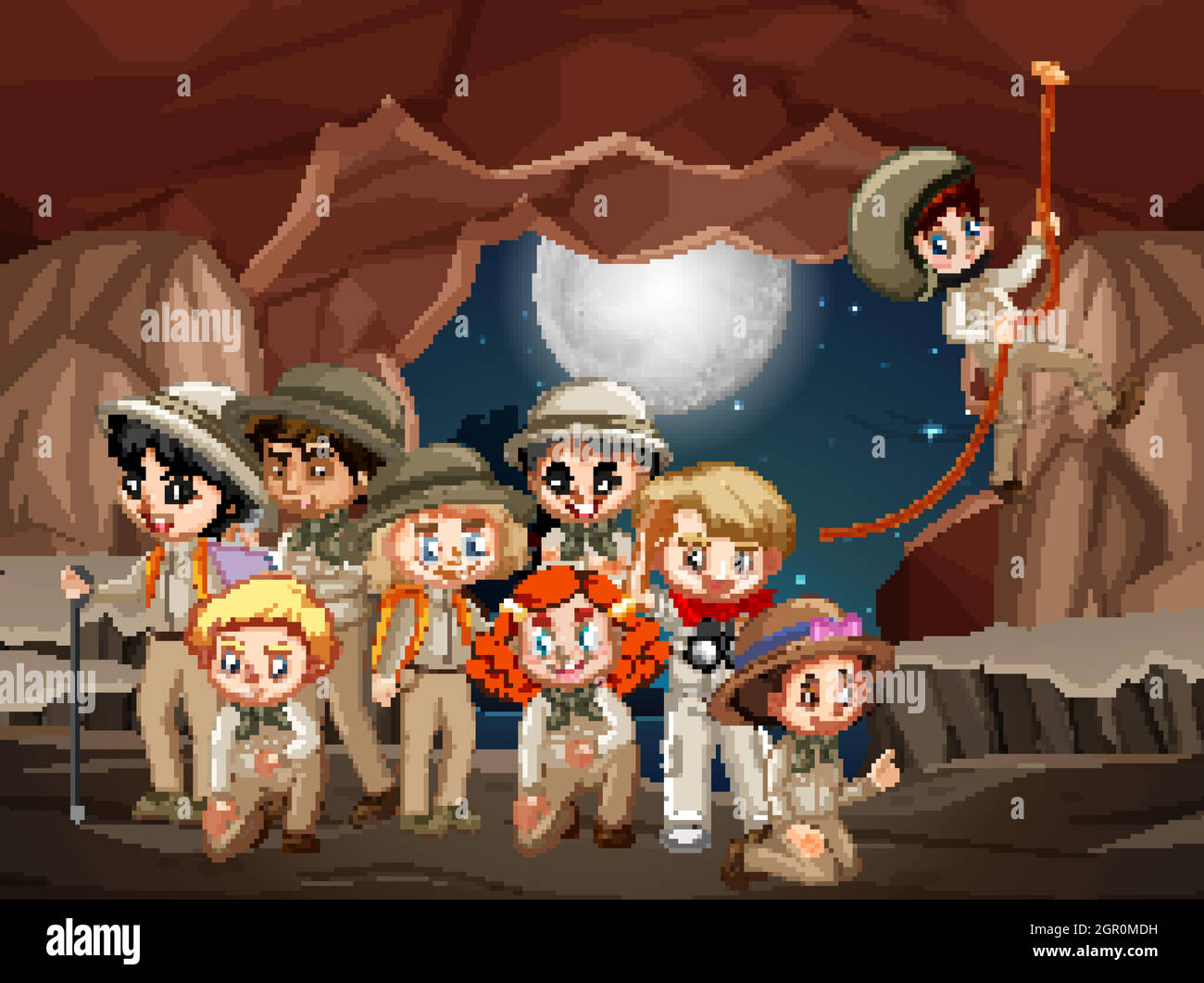 Scene with many kids in the cave at night Stock Vector Image & Art - Alamy