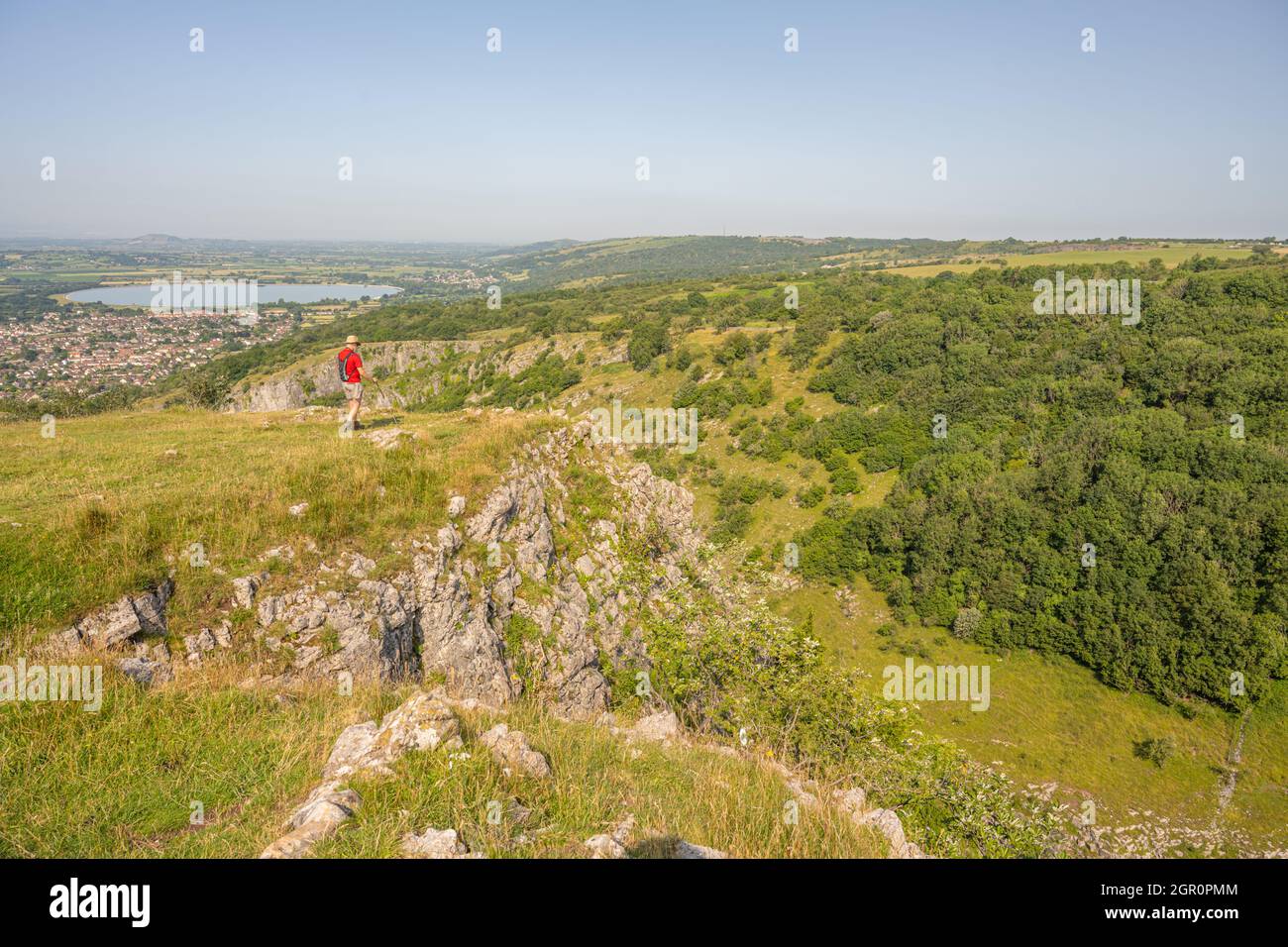 The view from the top of Cheddar Gorge looking towards the village of ...