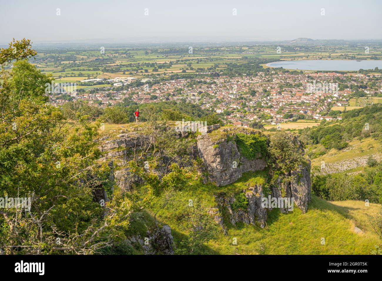The view from the top of Cheddar Gorge looking towards the village of ...