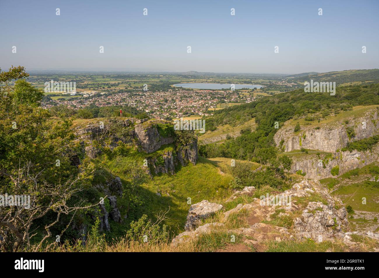 The view from the top of Cheddar Gorge looking towards the village of ...