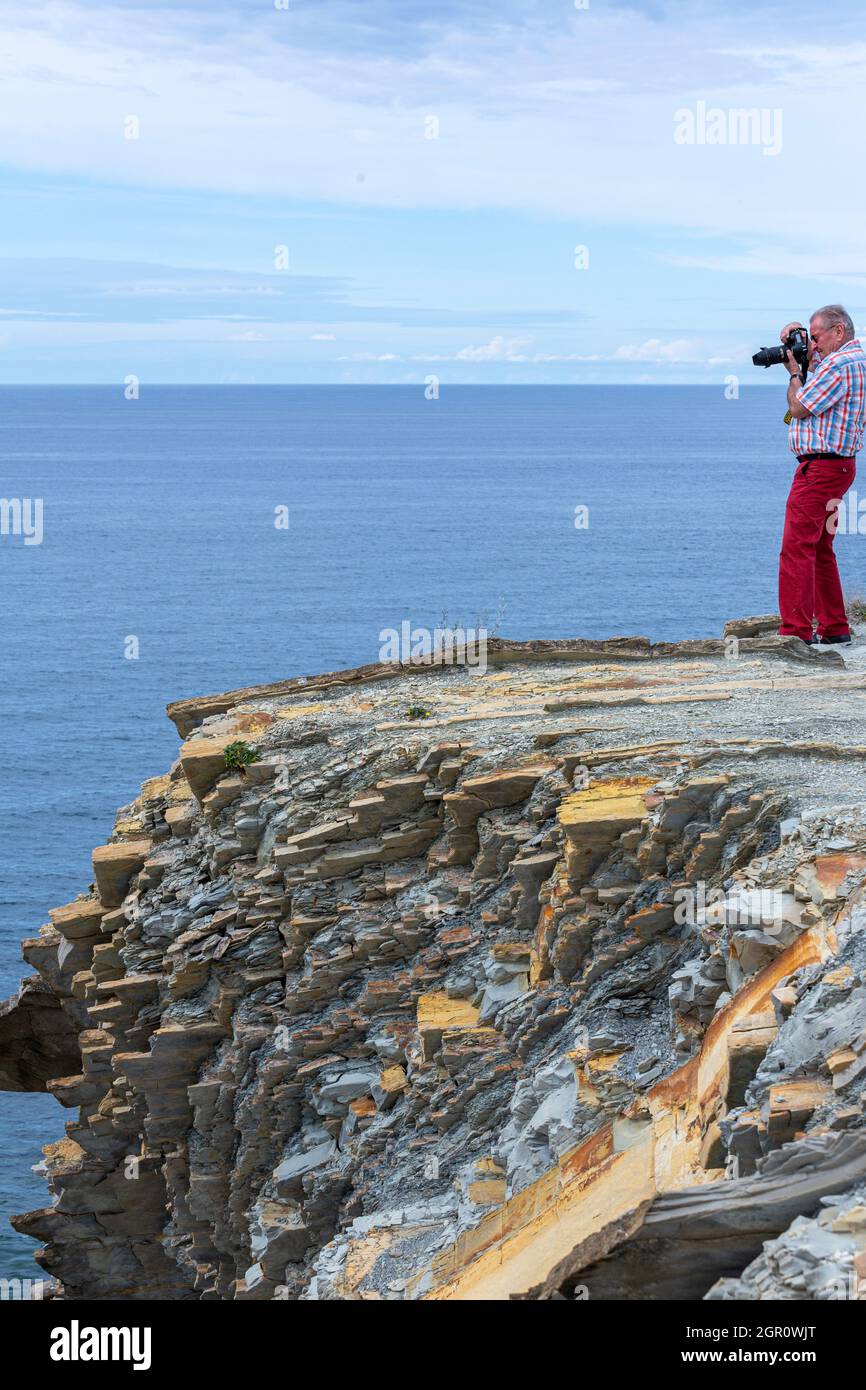 Tourist taking pictures in Corniche d'Urrugne, Observation deck, The ...