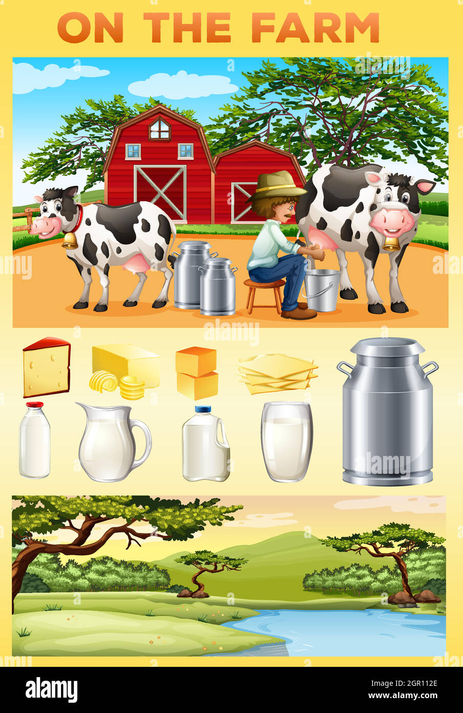 Farm theme with farmer and dairy products Stock Vector Image & Art - Alamy