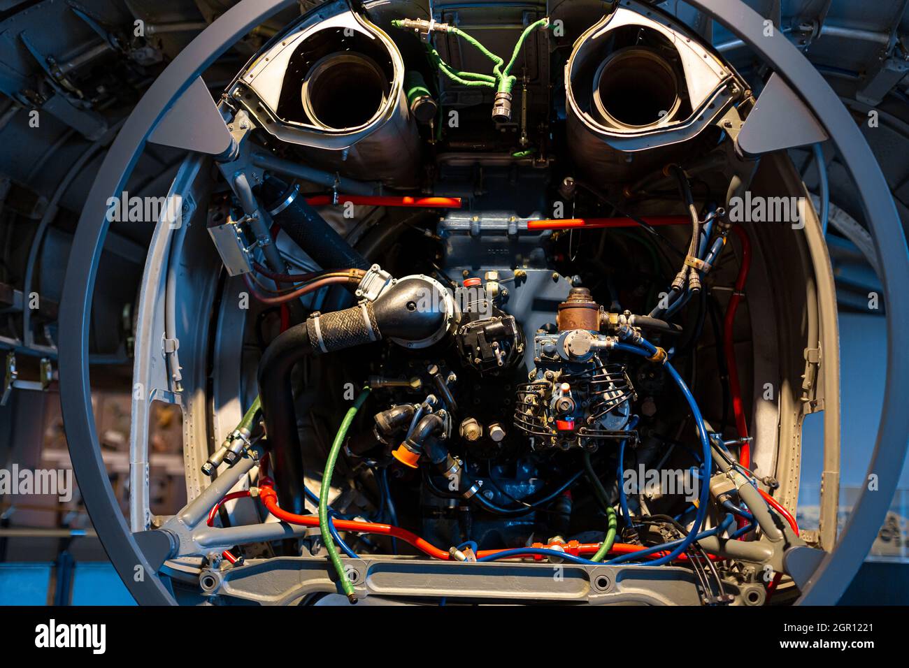 Close-up of a detail of a rare car engine. Metal mechanisms. Automotive ...