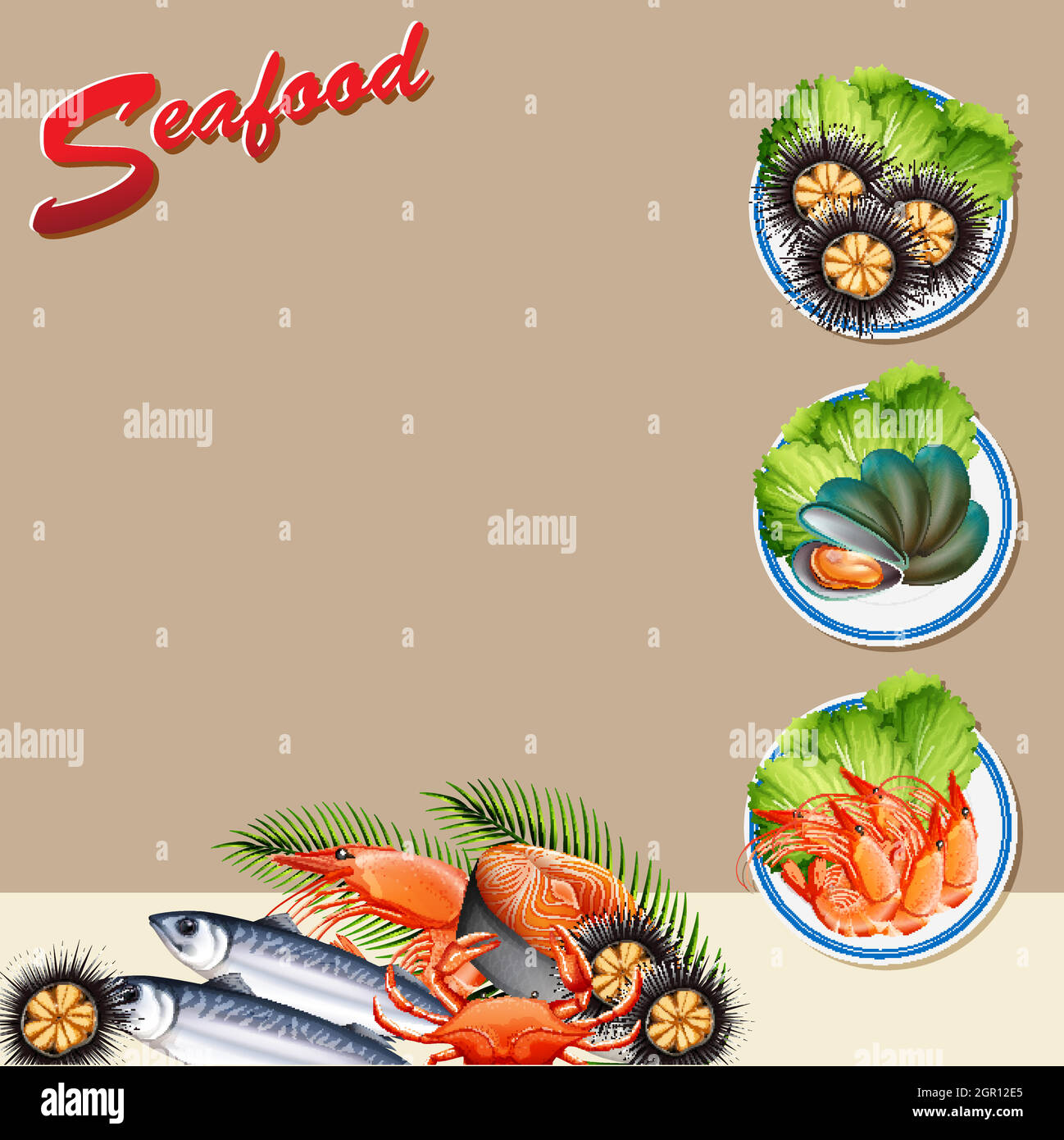 Background template with different kinds of seafood Stock Vector Image ...