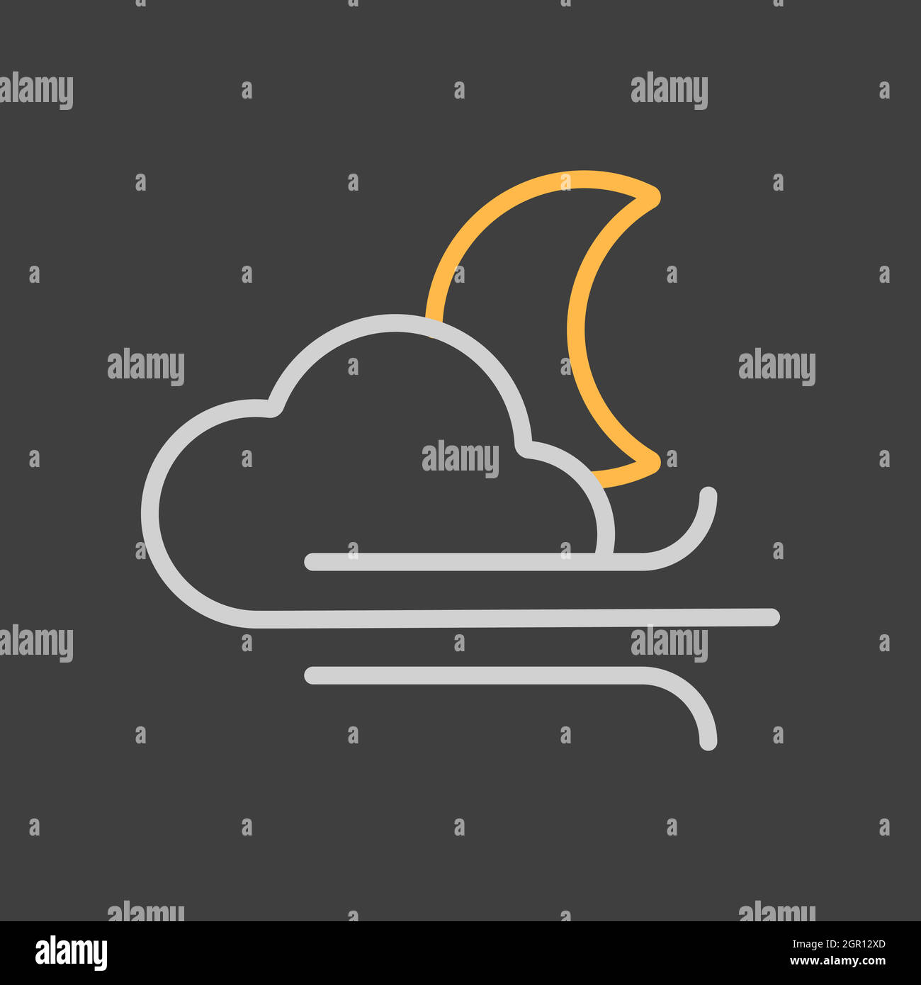 Moon cloudy and wind vector icon on dark background. Weather sign Stock ...