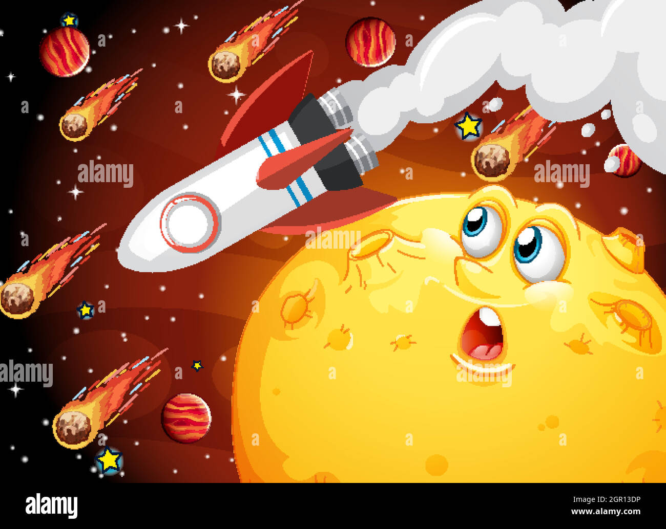 Moon with happy face on space galaxy theme background Stock Vector ...