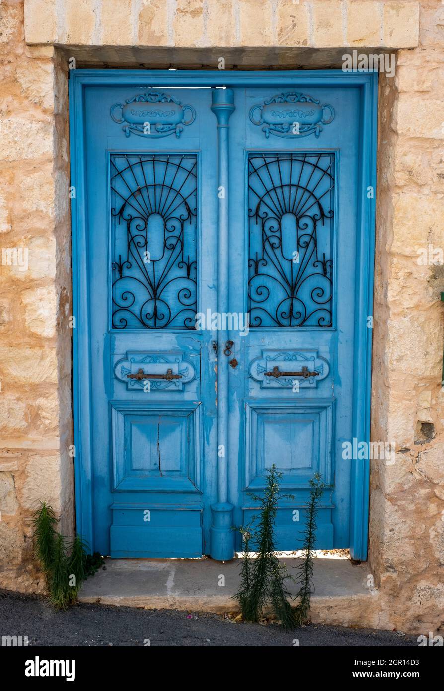 Traditional Cypriot door painted blue, Tala Village, Paphos, Cyprus ...