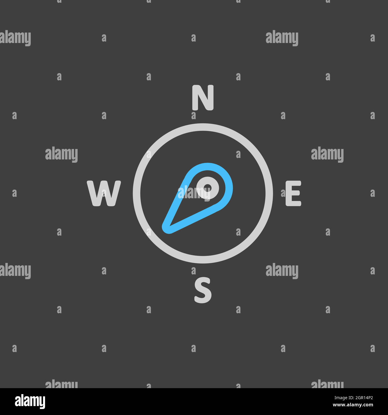 Compass wind rose vector icon on dark background. Direction southwest ...