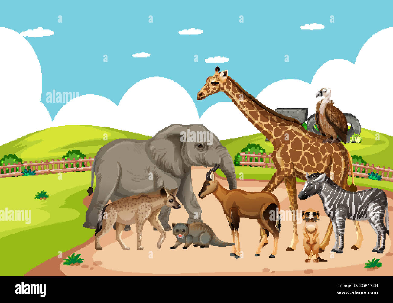Group of wild african animal in the zoo scene Stock Vector Image & Art ...