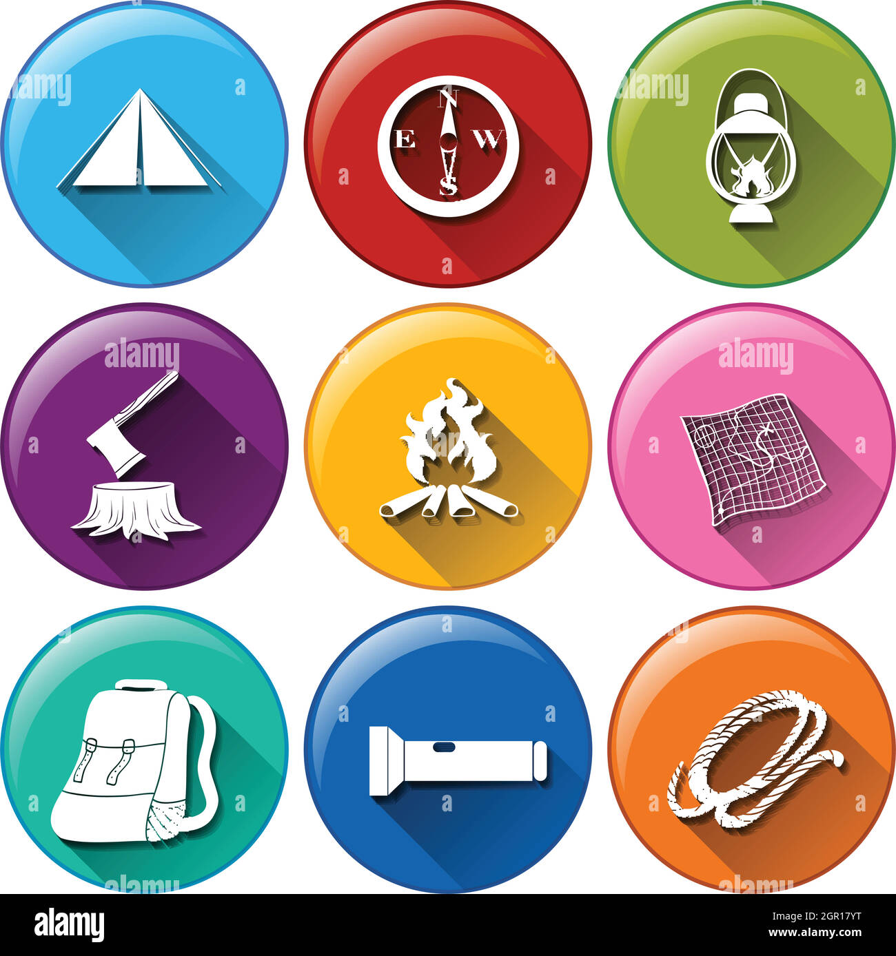 Rounded buttons with the different materials for camping Stock Vector ...