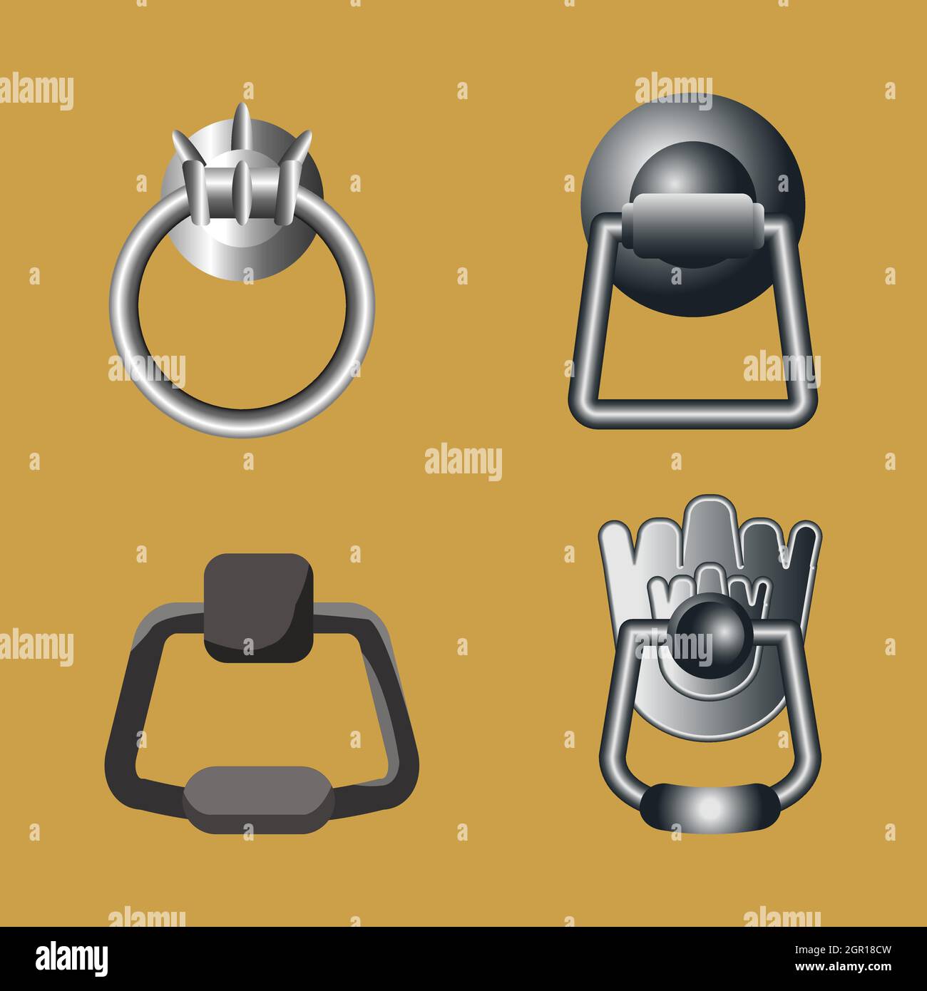 Castle door handles of iron vector set in a variety style, isolated on ...