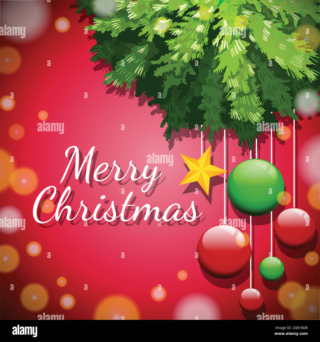 Merry christmas card with ornaments on tree Stock Vector Image & Art ...