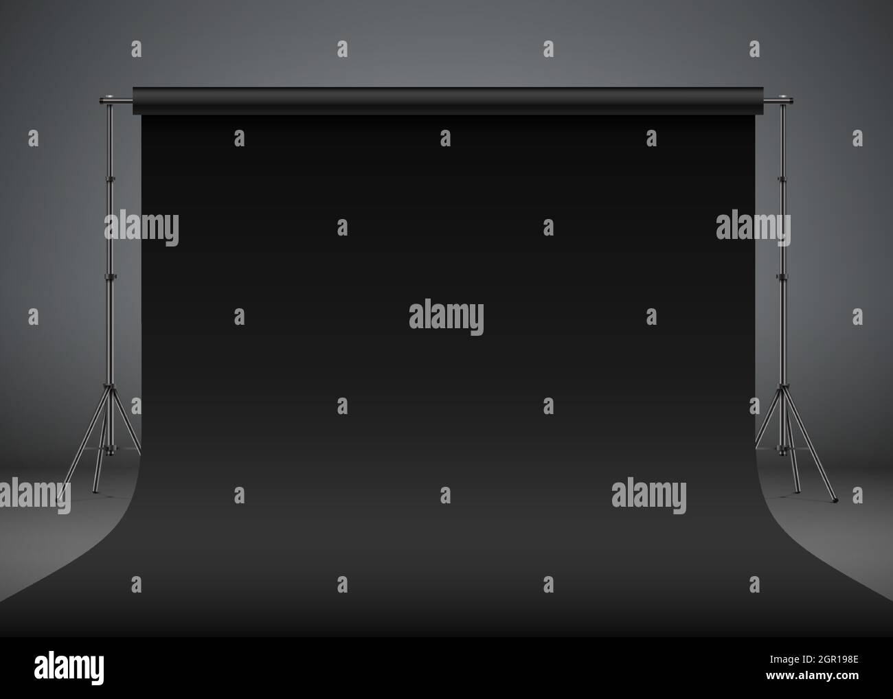 Black photo studio backdrop, realistic vector illustration. Black ...