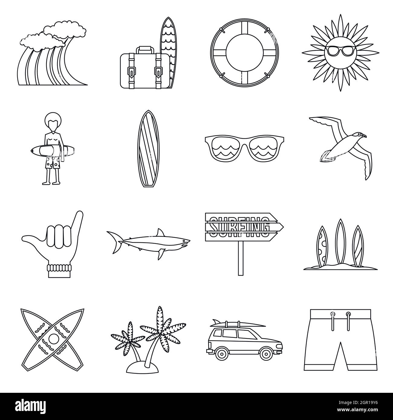 Surfing icons set, outline style Stock Vector Image & Art - Alamy