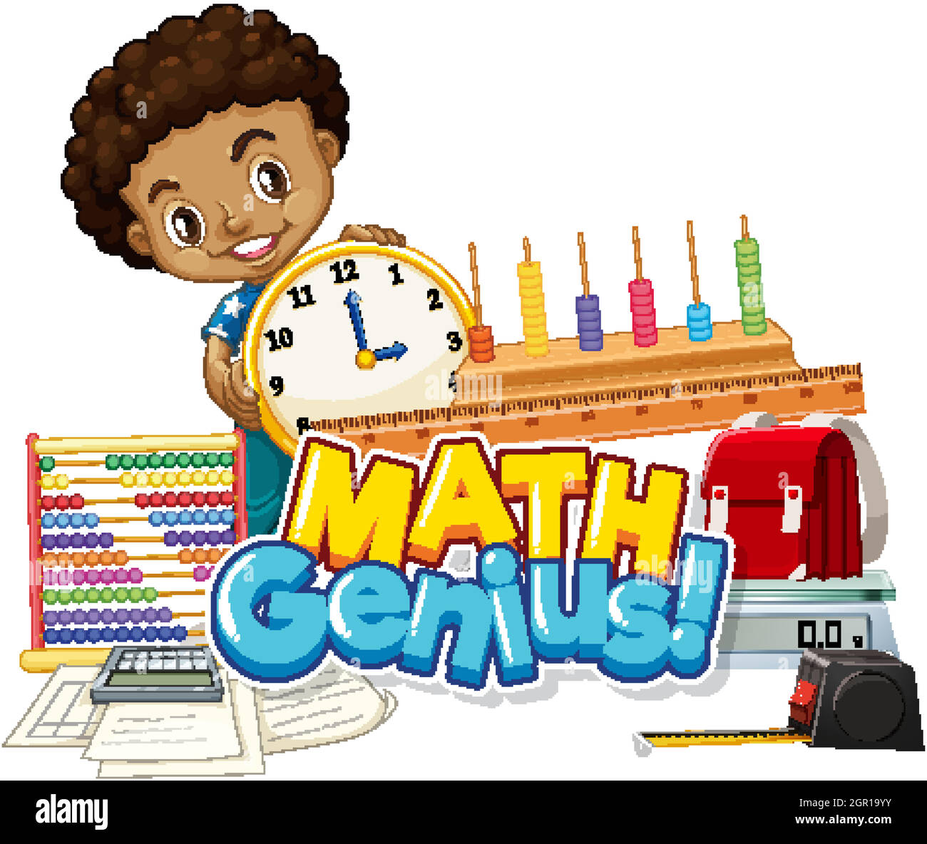 Font design for word math genius with happy boy Stock Vector Image ...