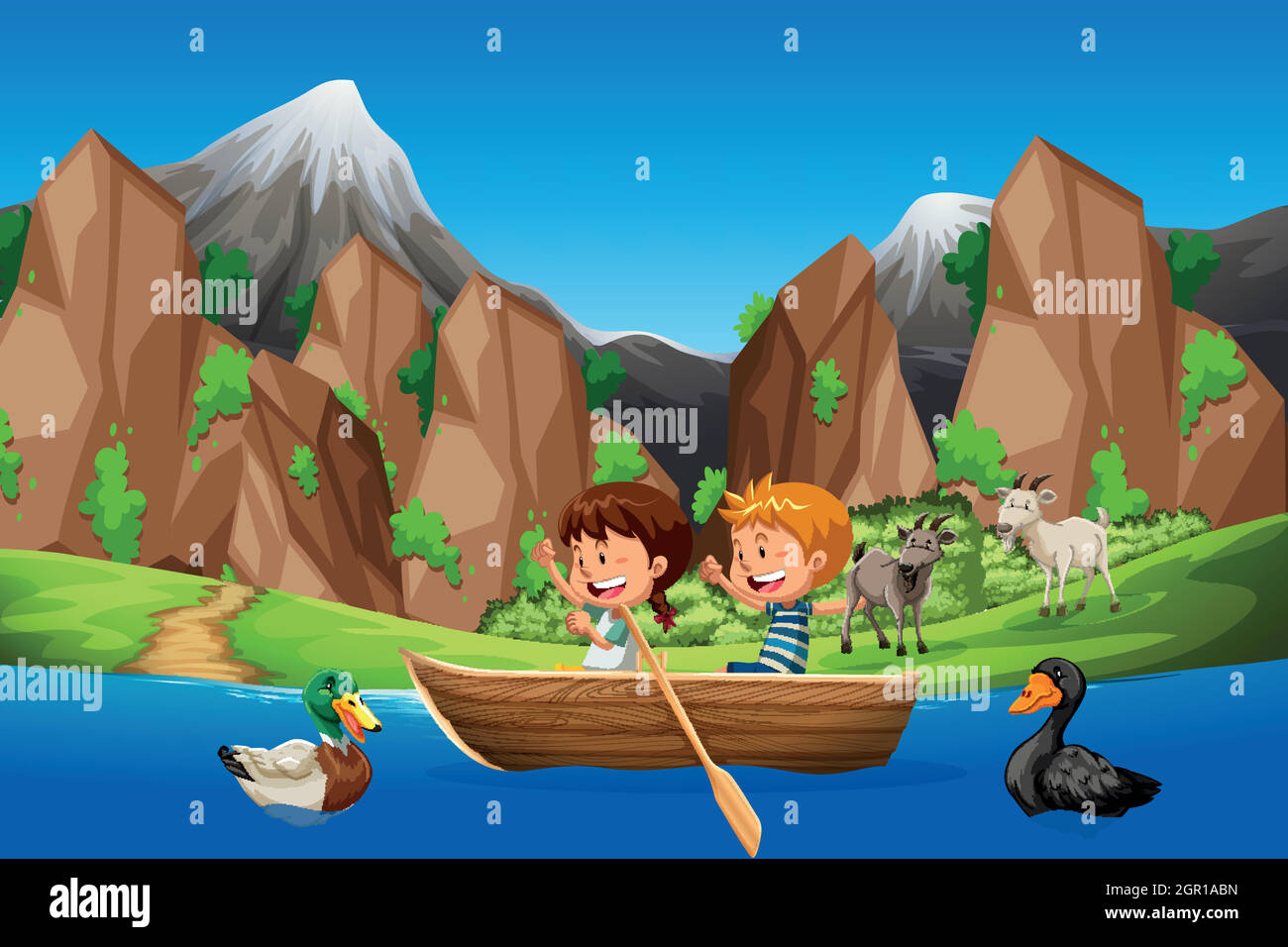 Kids paddle boat in nature Stock Vector Image & Art - Alamy
