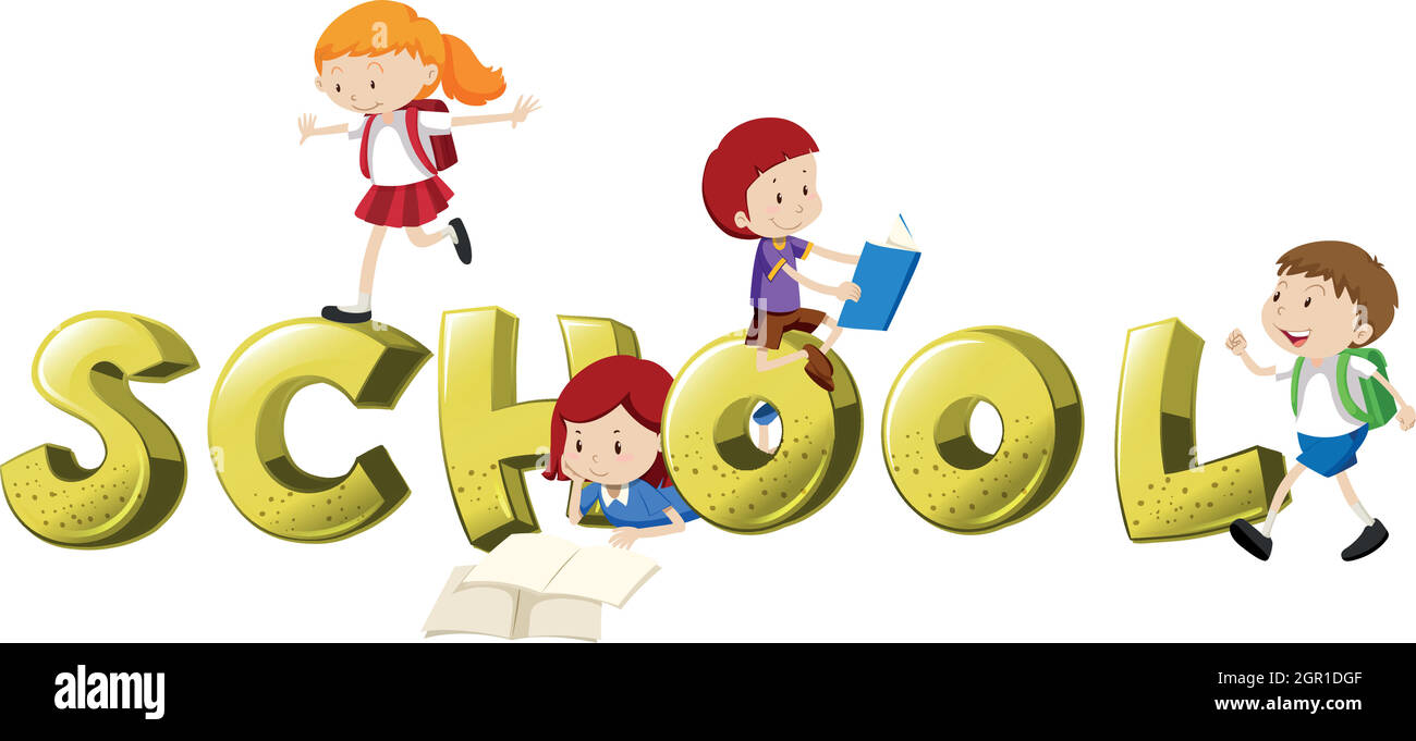 Font design for word school with students Stock Vector Image & Art - Alamy