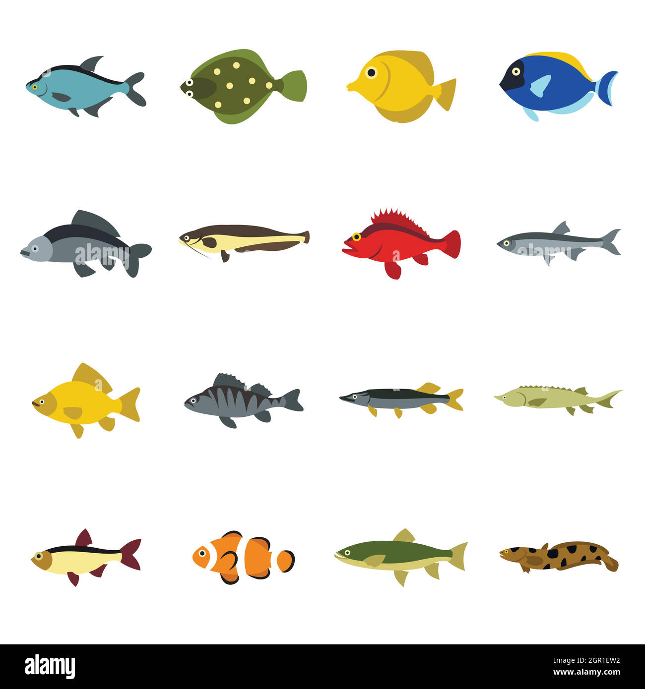 Fish icons set, flat style Stock Vector Image & Art - Alamy