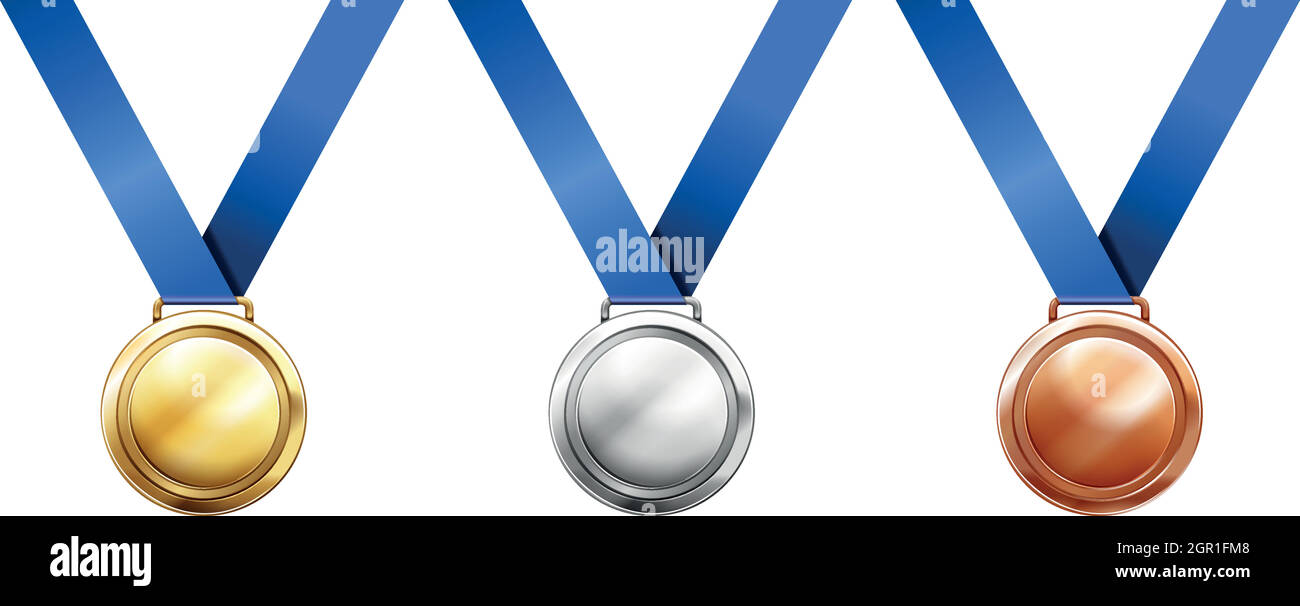 Sport medals with blue ribbon Stock Vector Image & Art - Alamy
