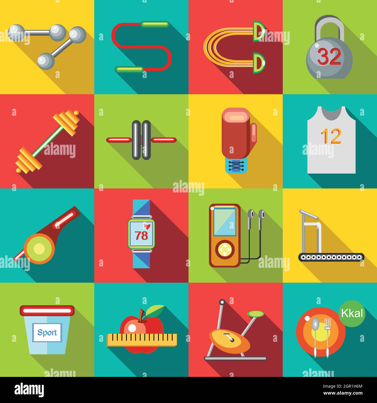 Gym icons set, flat style Stock Vector Image & Art - Alamy