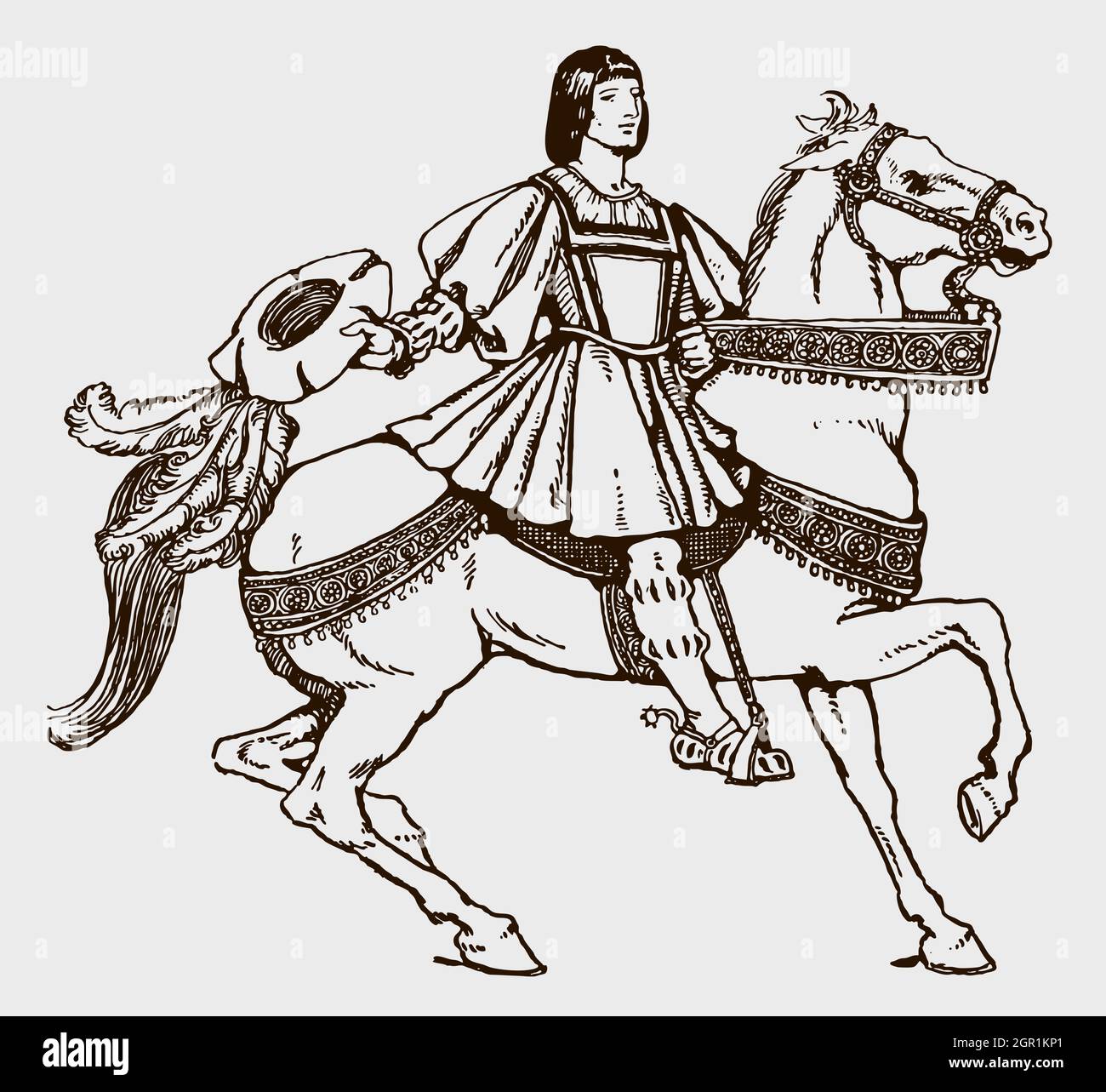 Riding horseman from early 16th century waving hat Stock Vector Image ...