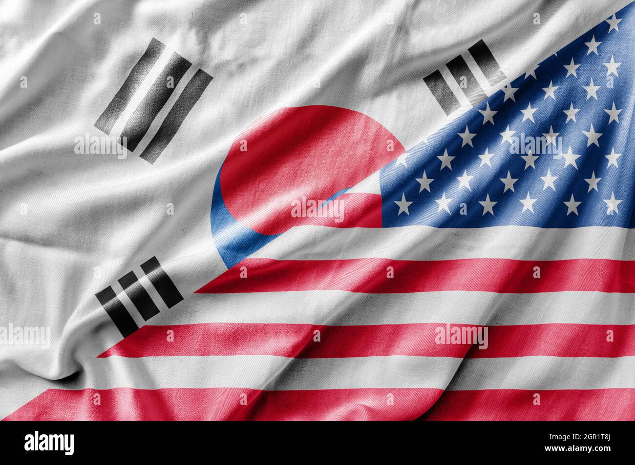 Mixed USA and South Korea flag, three dimensional render Stock Photo ...