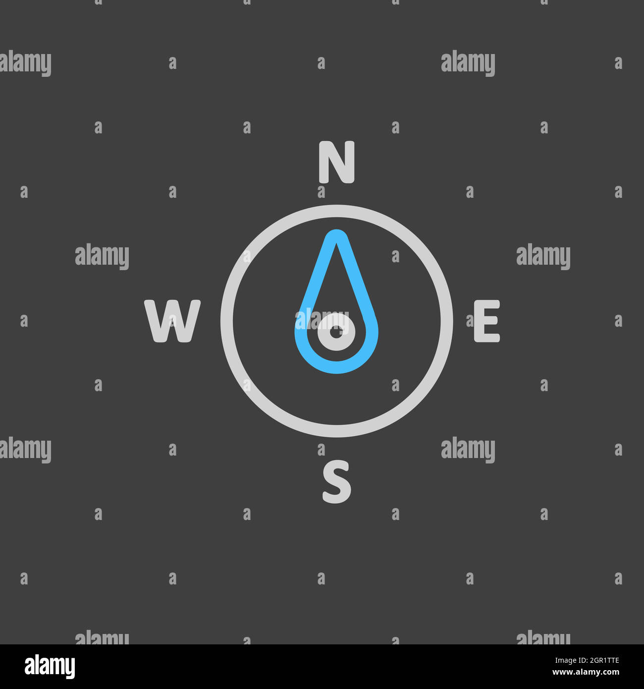 Compass wind rose vector icon on dark background. Direction north Stock ...
