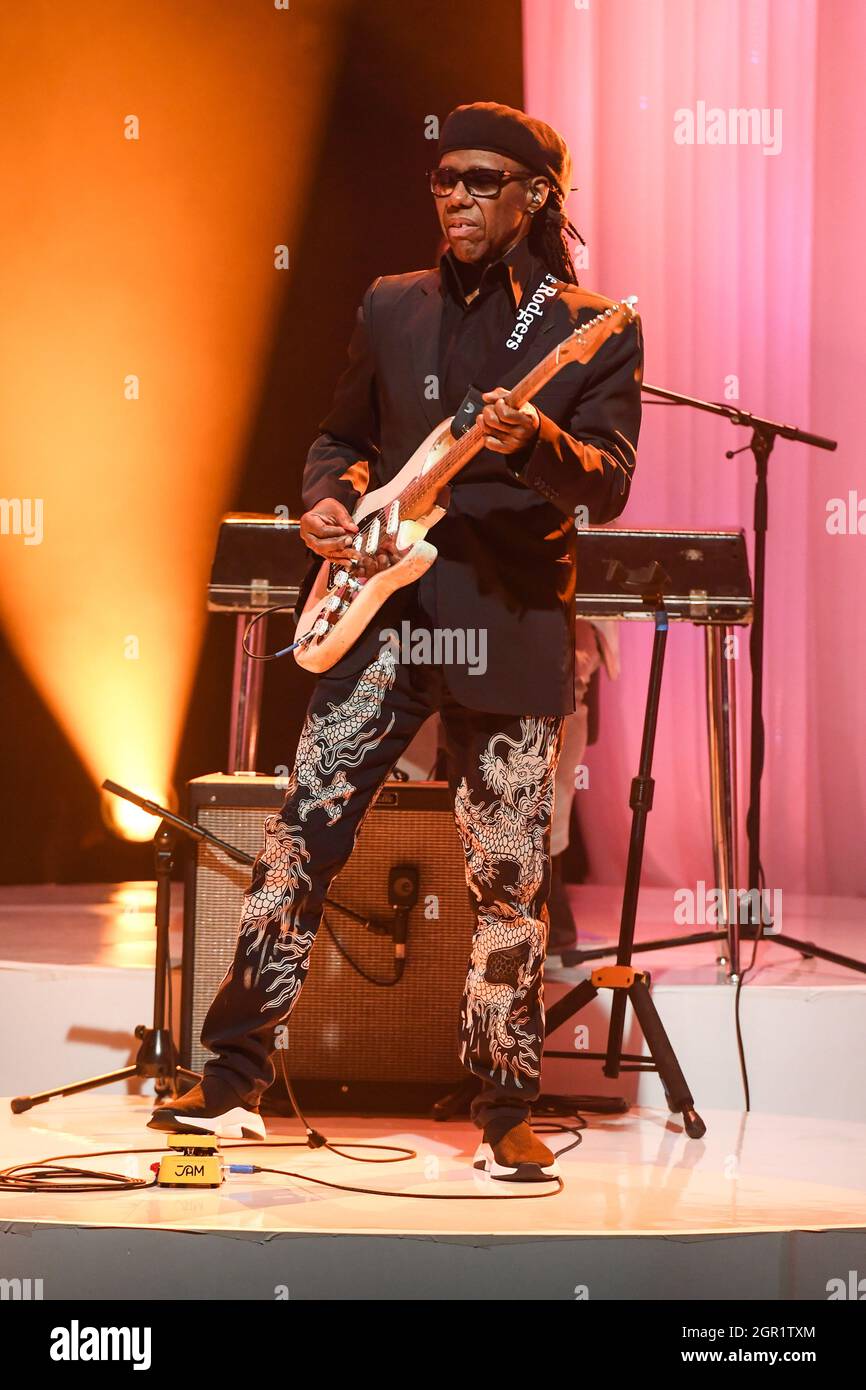 EDITORIAL USE ONLY Nile Rodgers performing during the filming for the ...