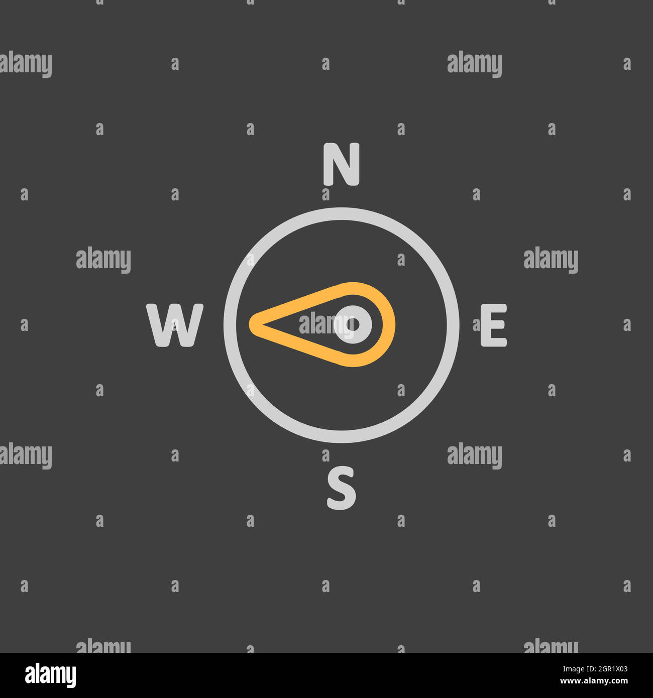 Compass wind rose vector icon on dark background. Direction west Stock ...