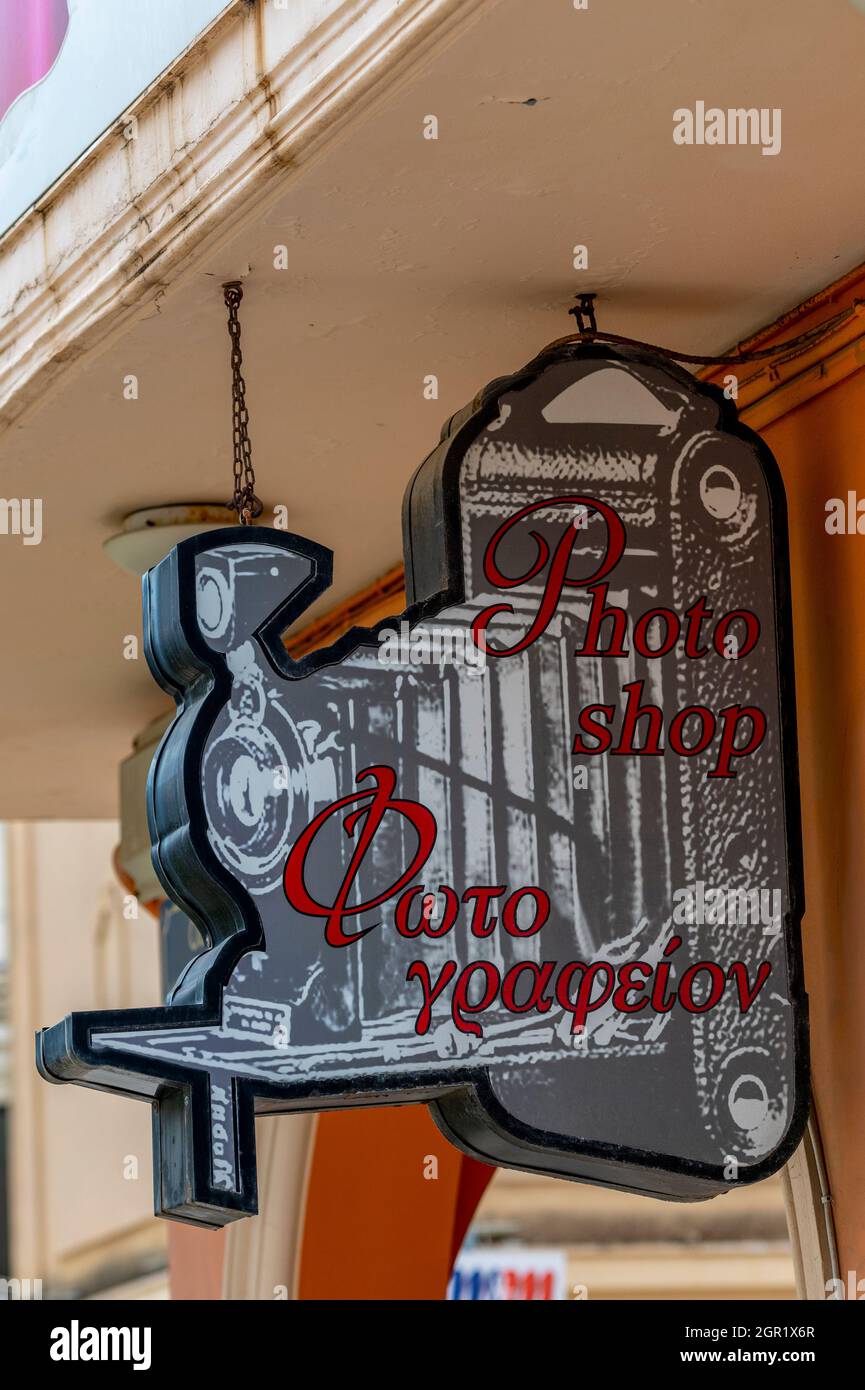 camera or photography shop sign with an old fashioned historic vintage ...