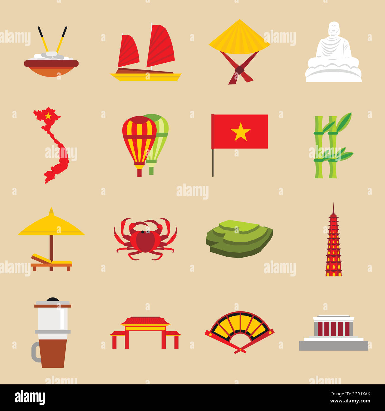 Vietnam travel icons set, flat style Stock Vector Image & Art - Alamy