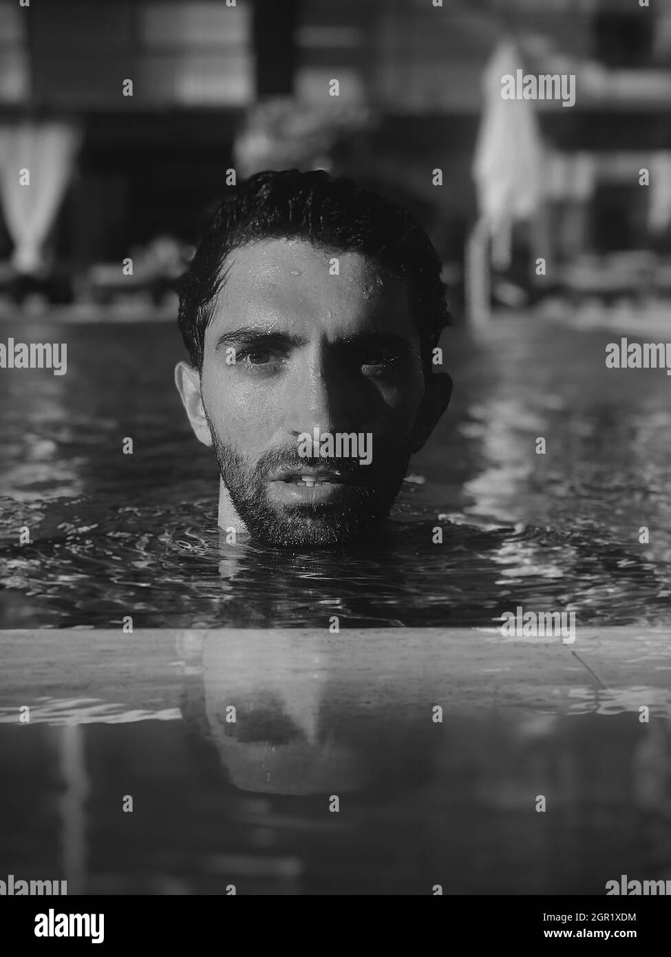 Man looking reflection in water Black and White Stock Photos & Images ...