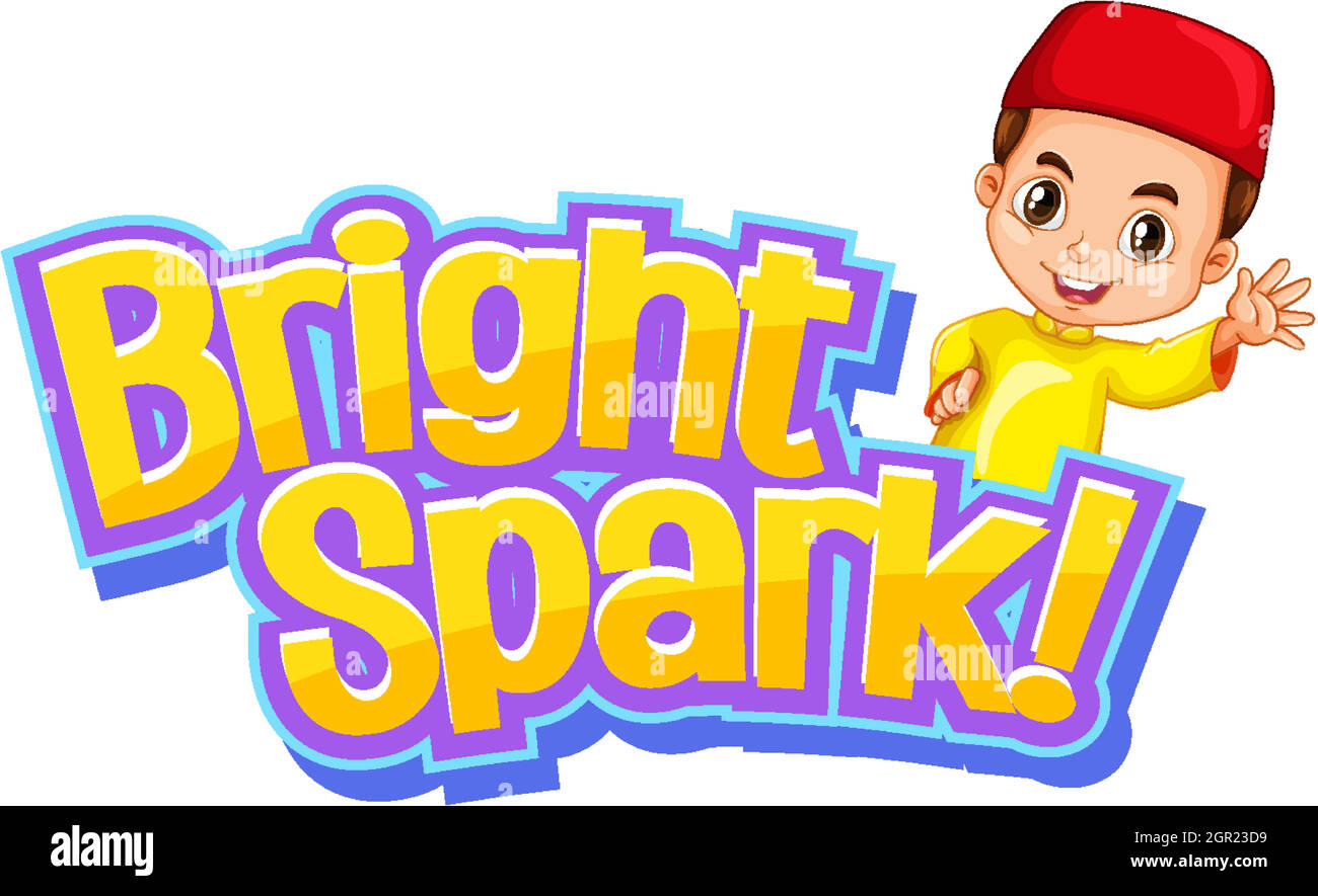 Font design for word bright spark with muslim boy Stock Vector Image ...