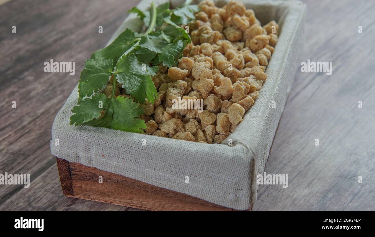 Dried soy meat also known as textured soybeans Stock Photo - Alamy