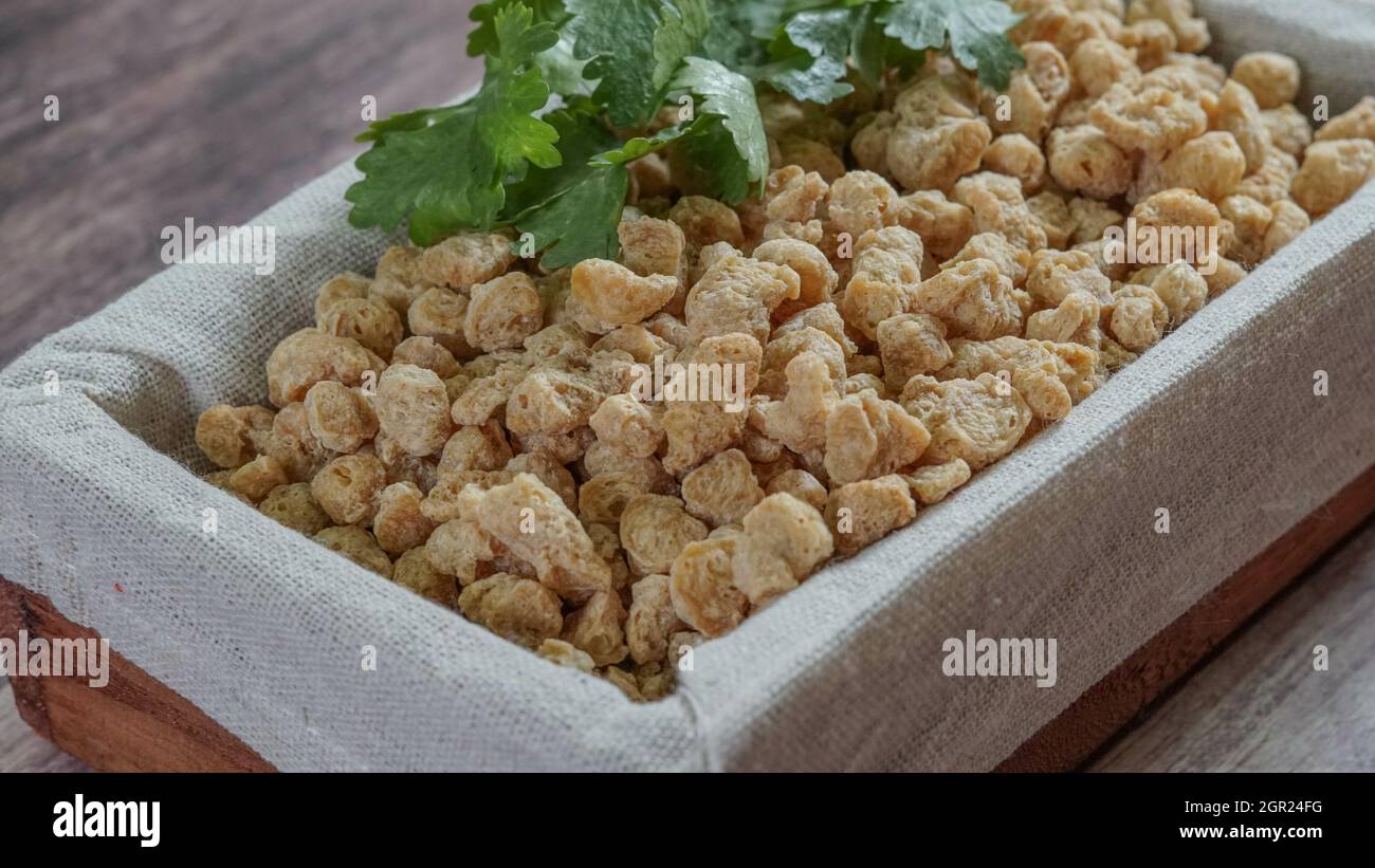 Dried soy meat also known as textured soybeans Stock Photo - Alamy
