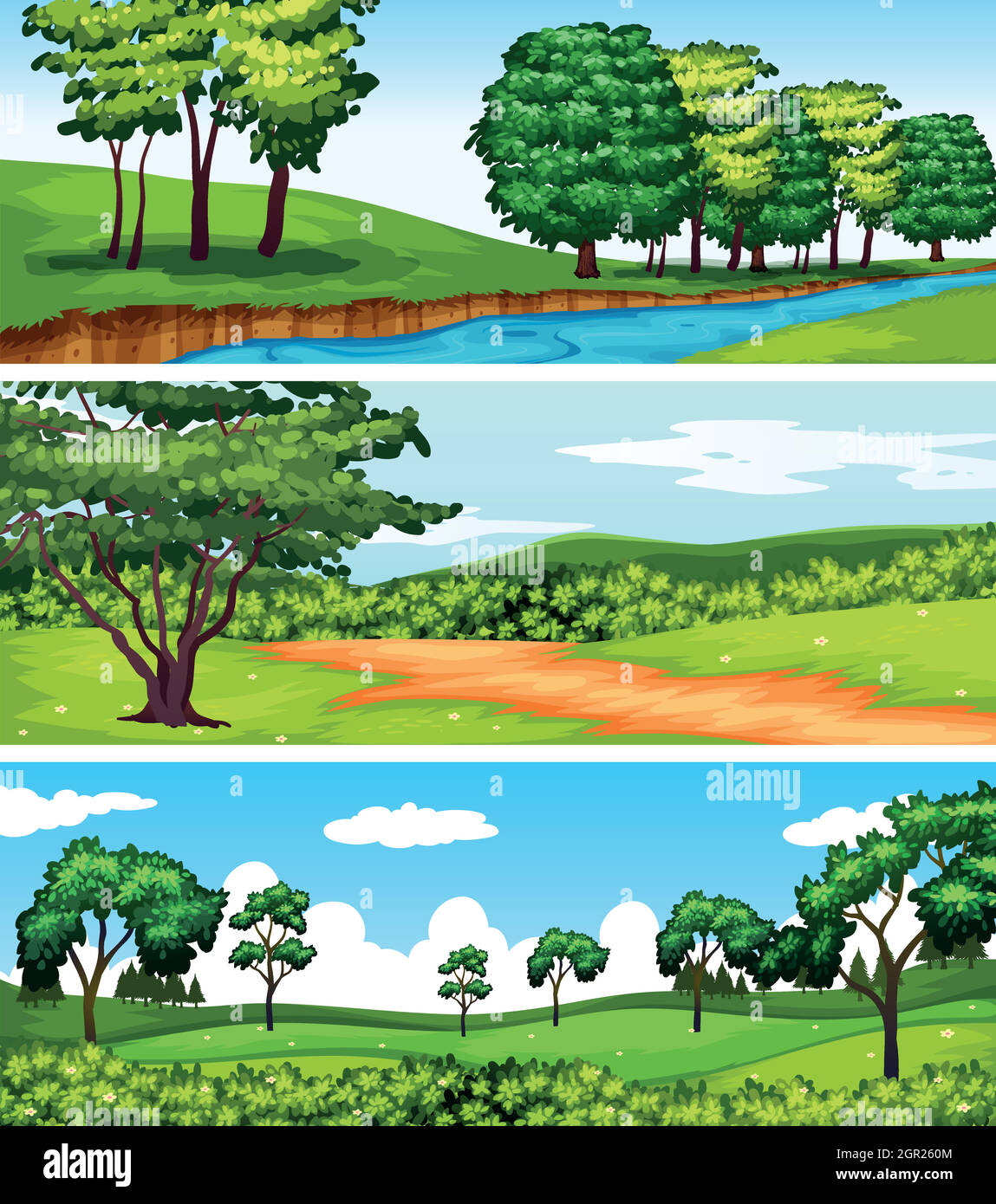 Nature scenes with trees and river Stock Vector Image & Art - Alamy