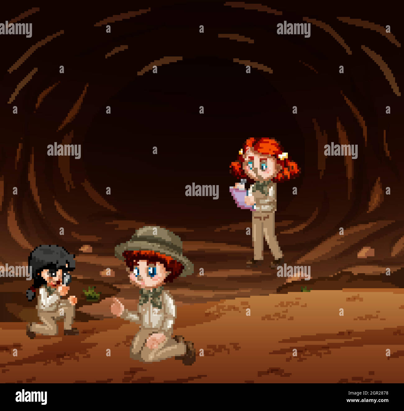 Three kids exploring nature in the cave Stock Vector Image & Art - Alamy
