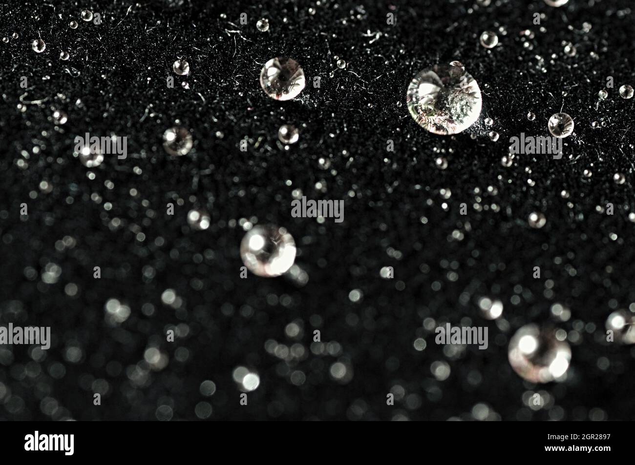 Amazing glitter water drops on black velvet background Stock Photo - Alamy