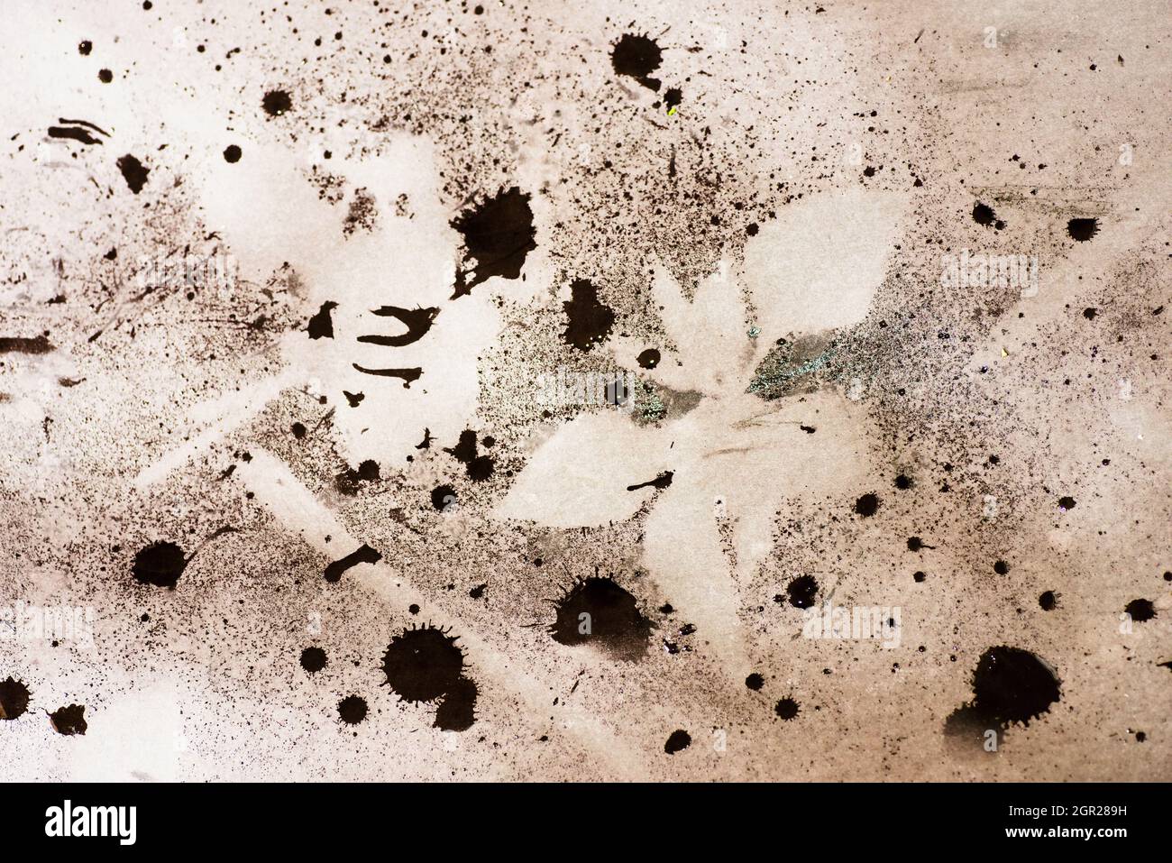 Abstract background with leaf imprint, different shapes of stains and ...